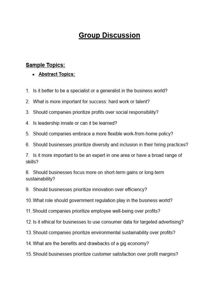 Group Discussion Sample Topics | PDF | Corporate Social Responsibility ...
