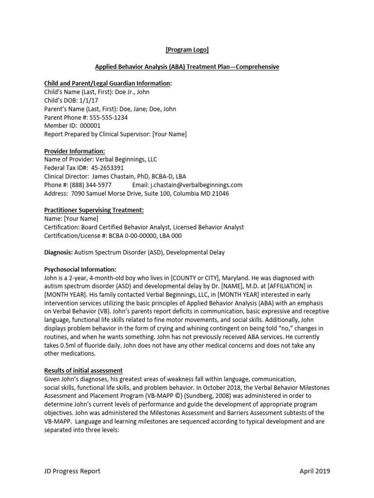 ABA Progress Report for Parents | PDF | Communication | Behavior Modification