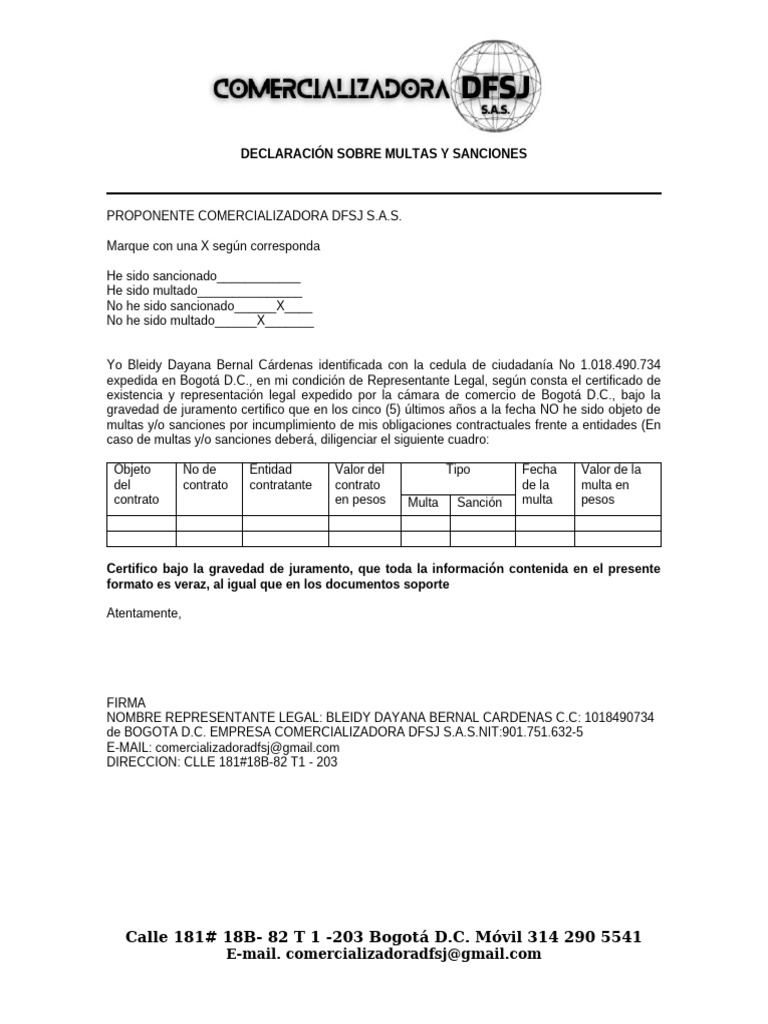 Declaracion Sobre Multas y Sanciones | PDF