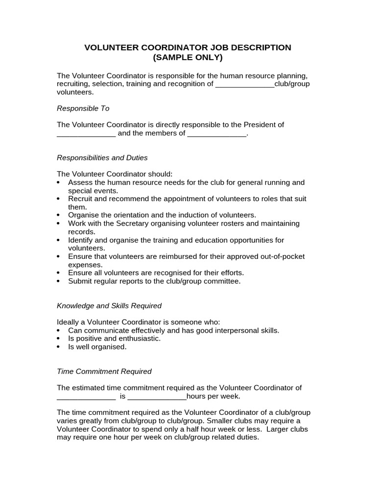 Volunteer Coordinator Job Description | PDF