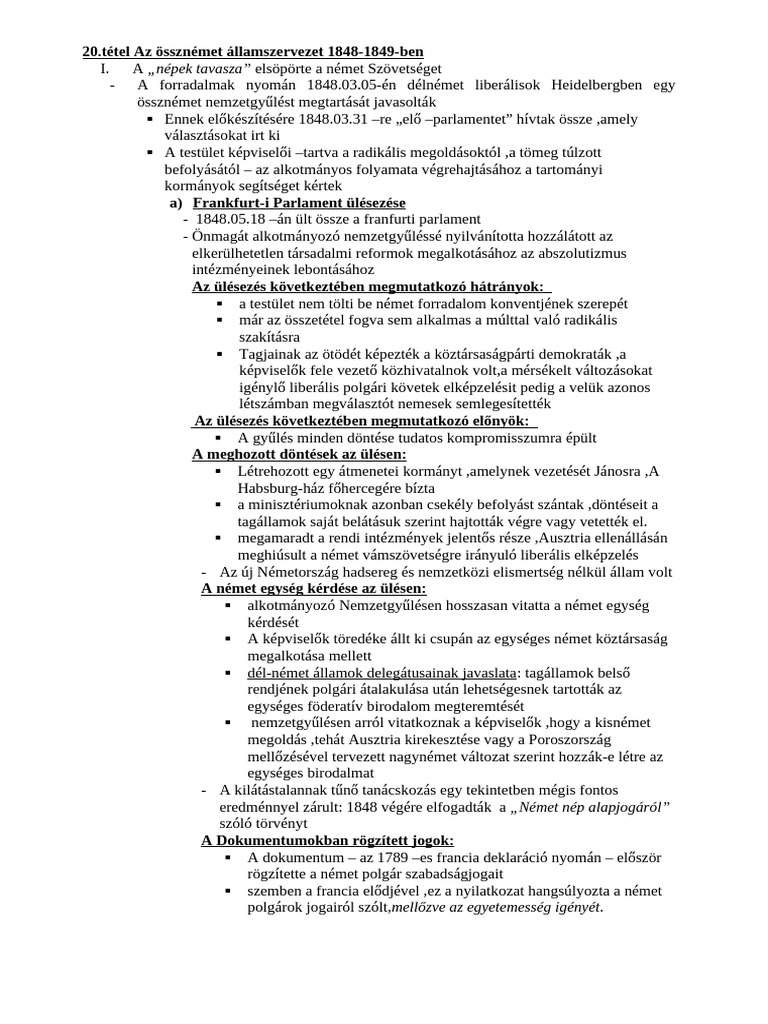 20.tétel Az Össznémet Államszervezet 1848-1849 | PDF