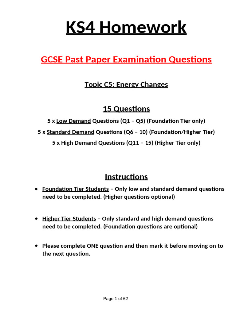 GCSE Energy Changes Exam Questions | PDF | Chemical Reactions | Combustion