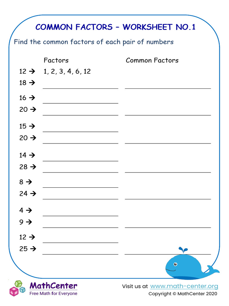 Common Factors Worksheet No.1 Questions | PDF