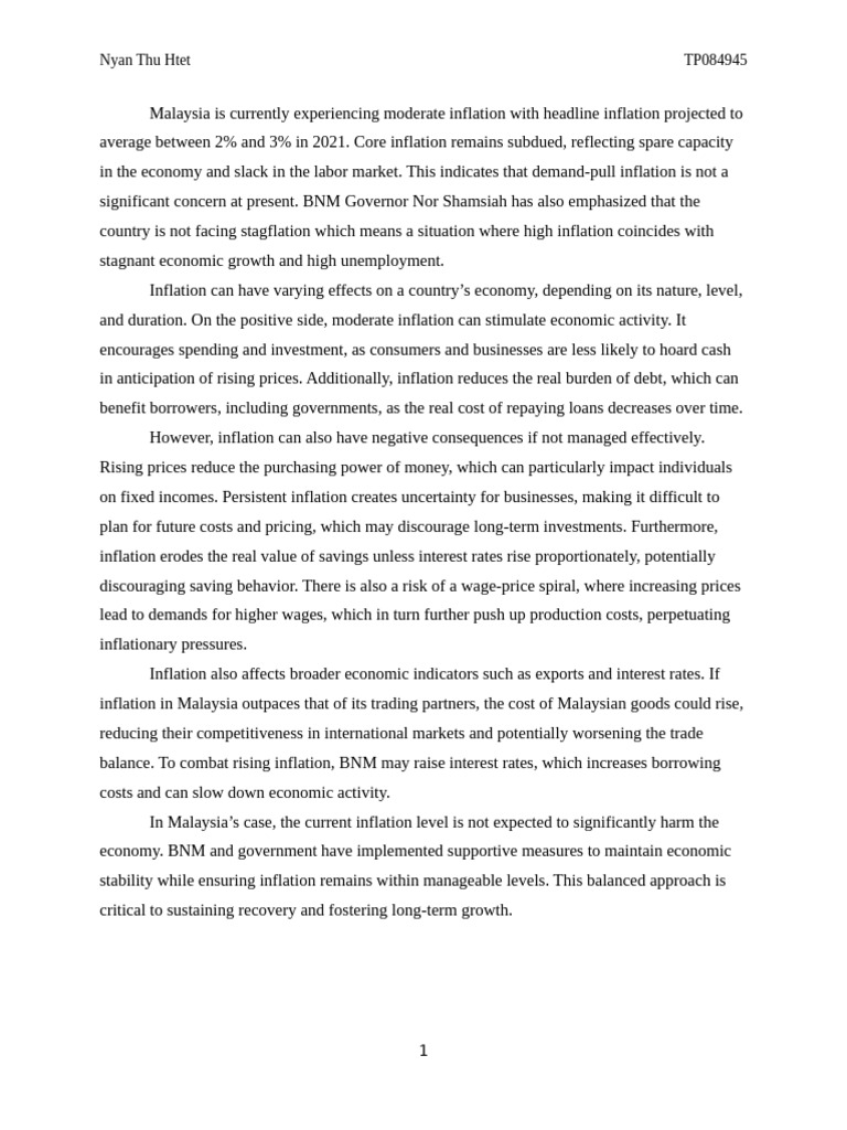 Inflation Tutorial - Nyan Thu Htet | PDF | Inflation | Interest Rates