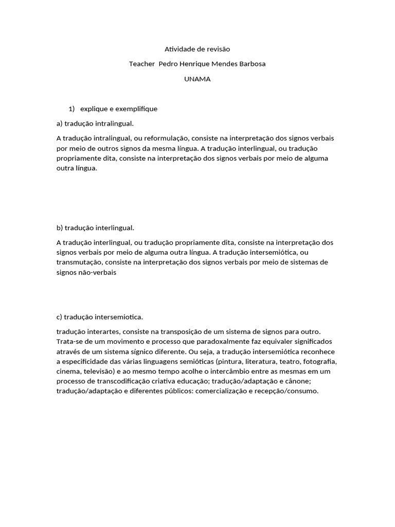Tipos de Tradução: Intralingual e Interlingual | PDF
