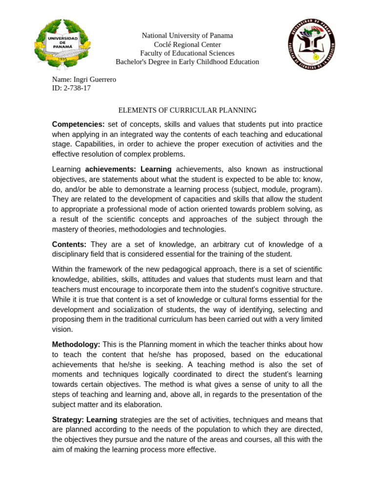 Elements of Curriculum Planning | PDF | Curriculum | Learning