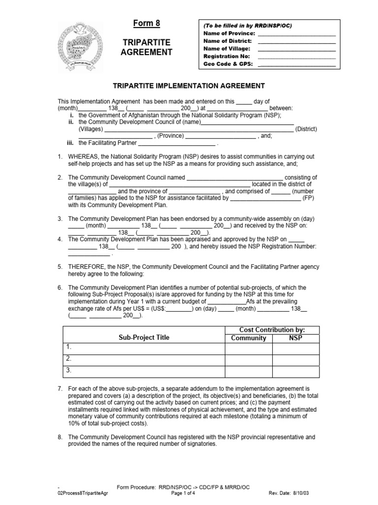 Tripartite Agreement for NSP Projects | PDF