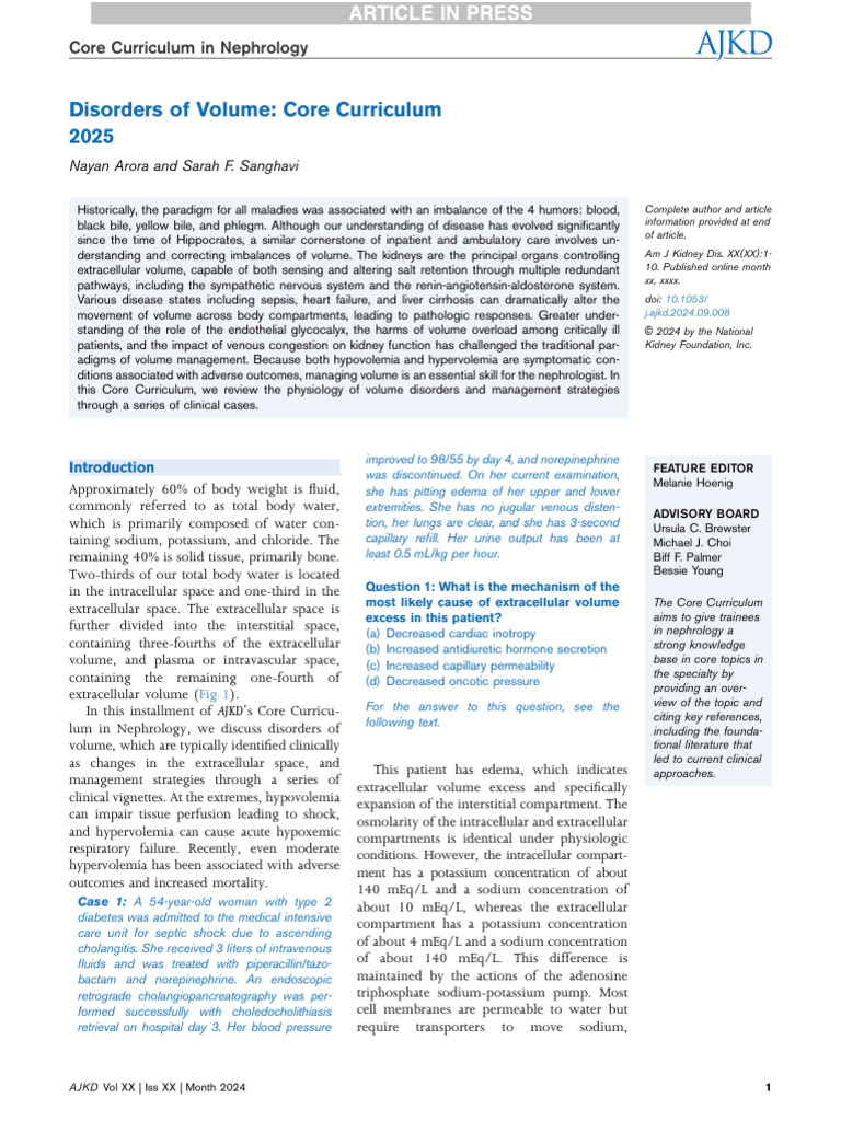 Disorders of Volume Core Curriculum 2025 | PDF | Kidney | Physiology