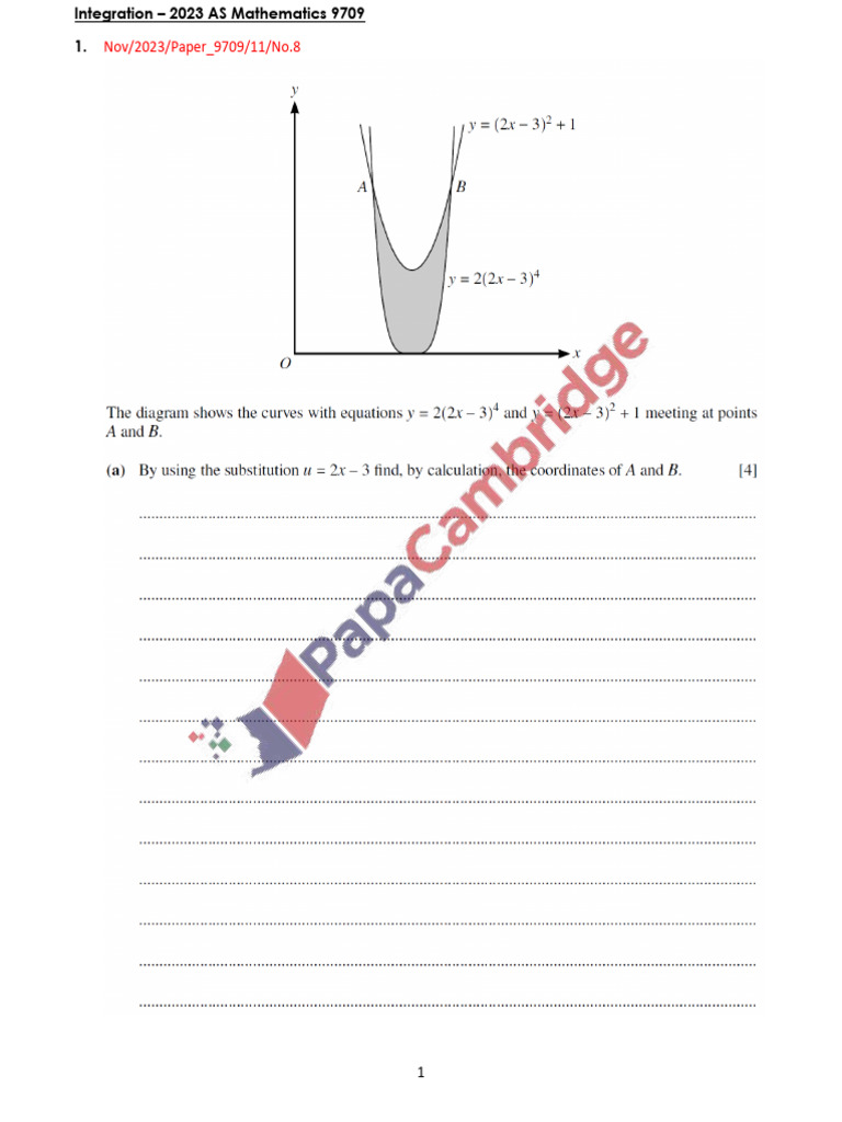Integration Questions for AS Math 9709 | PDF