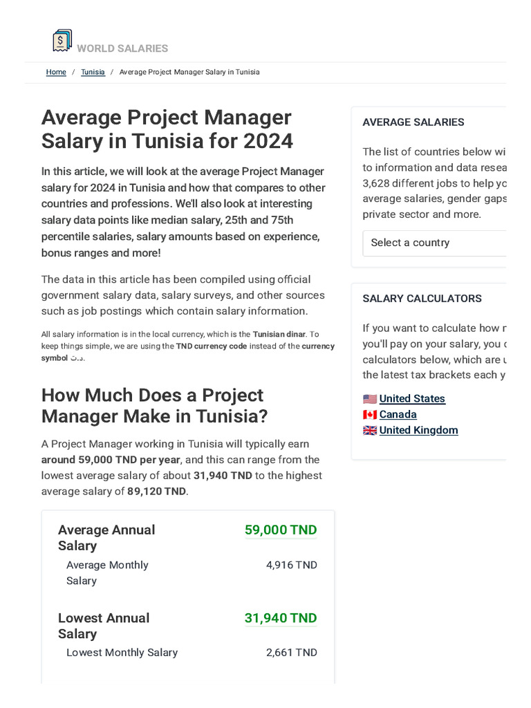 Project Manager Salary in Tunisia 2024 | PDF | Salary | Academic Degree