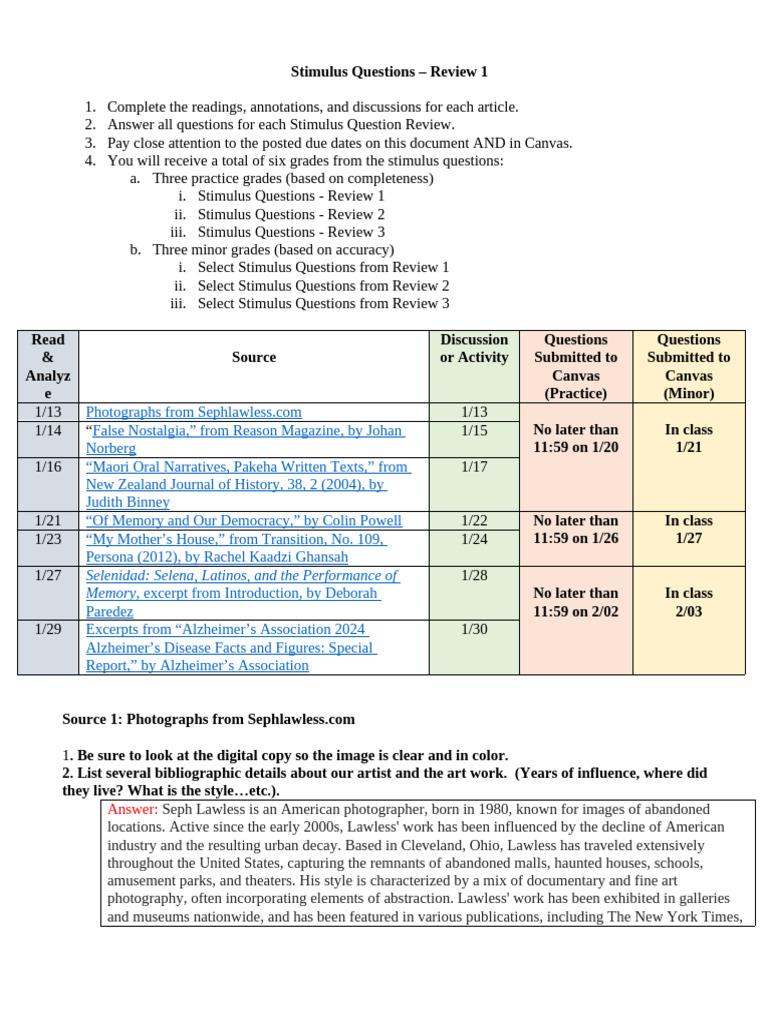 (Stimulus Questions Review 1 - Practice) 1a Stimulus Questions Review 1 - Practice | PDF ...