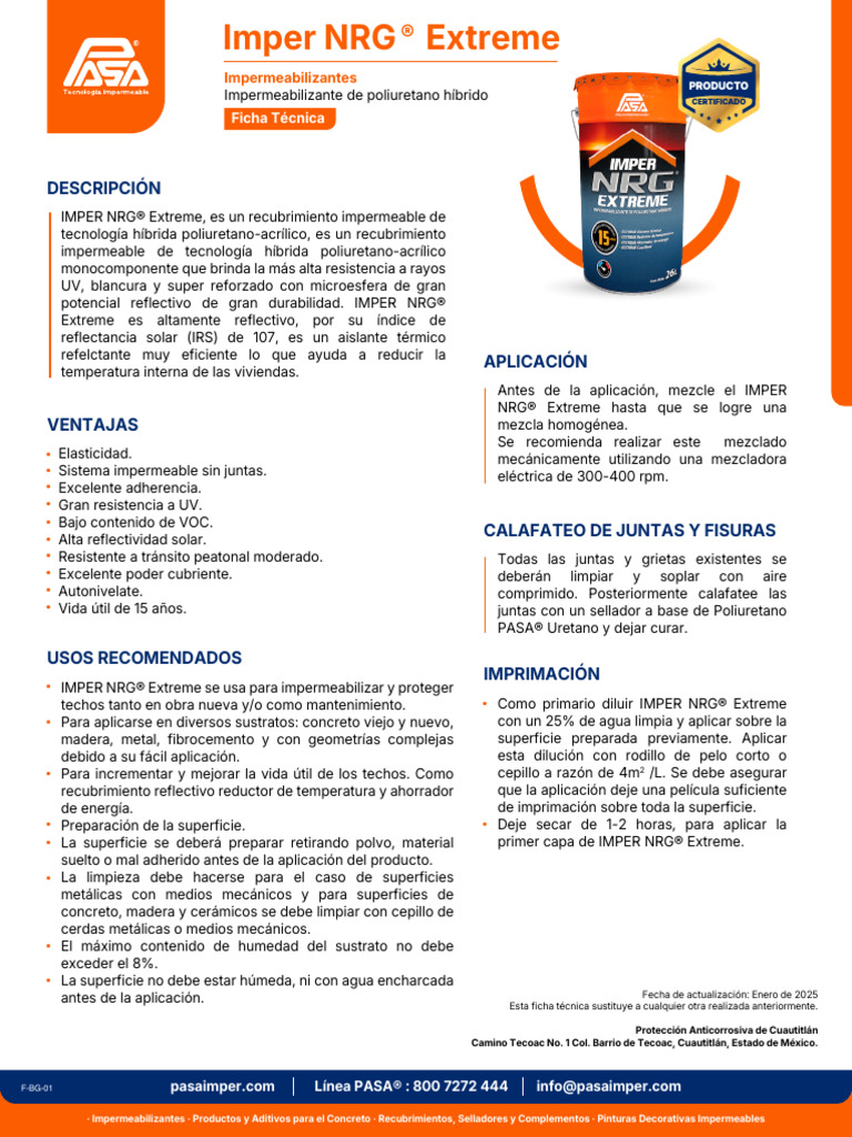 Ficha Técnica Imper NRG Extreme Aprobado | PDF | Humedad | Materiales