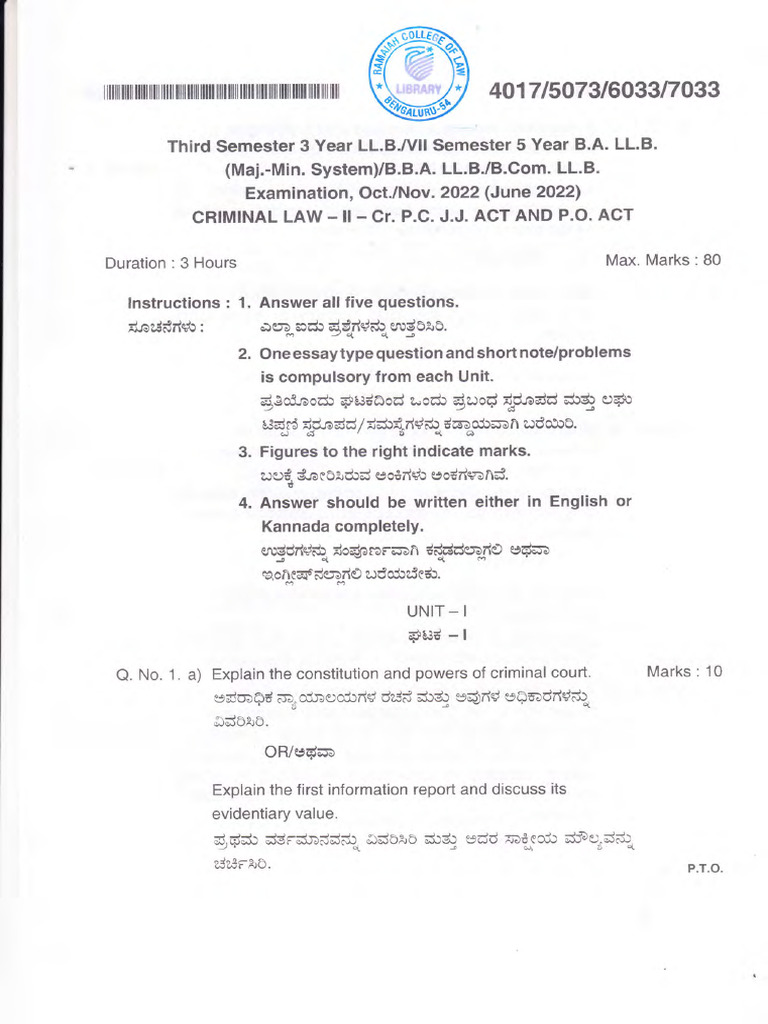 Criminal Law Exam Paper - Oct/Nov 2022 | PDF | Criminal Justice | Crime ...