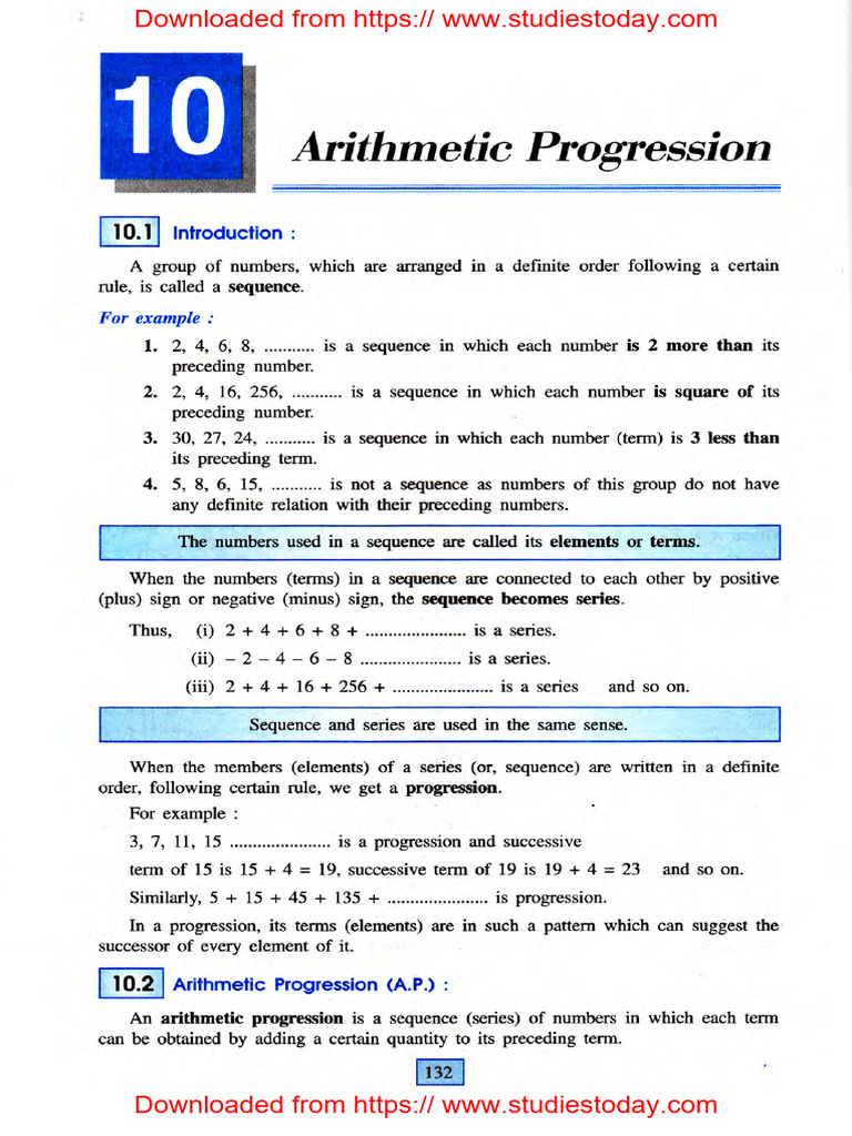 ICSE Class 10 Bansal Maths Chapter 10 Arithmetic Progression | PDF