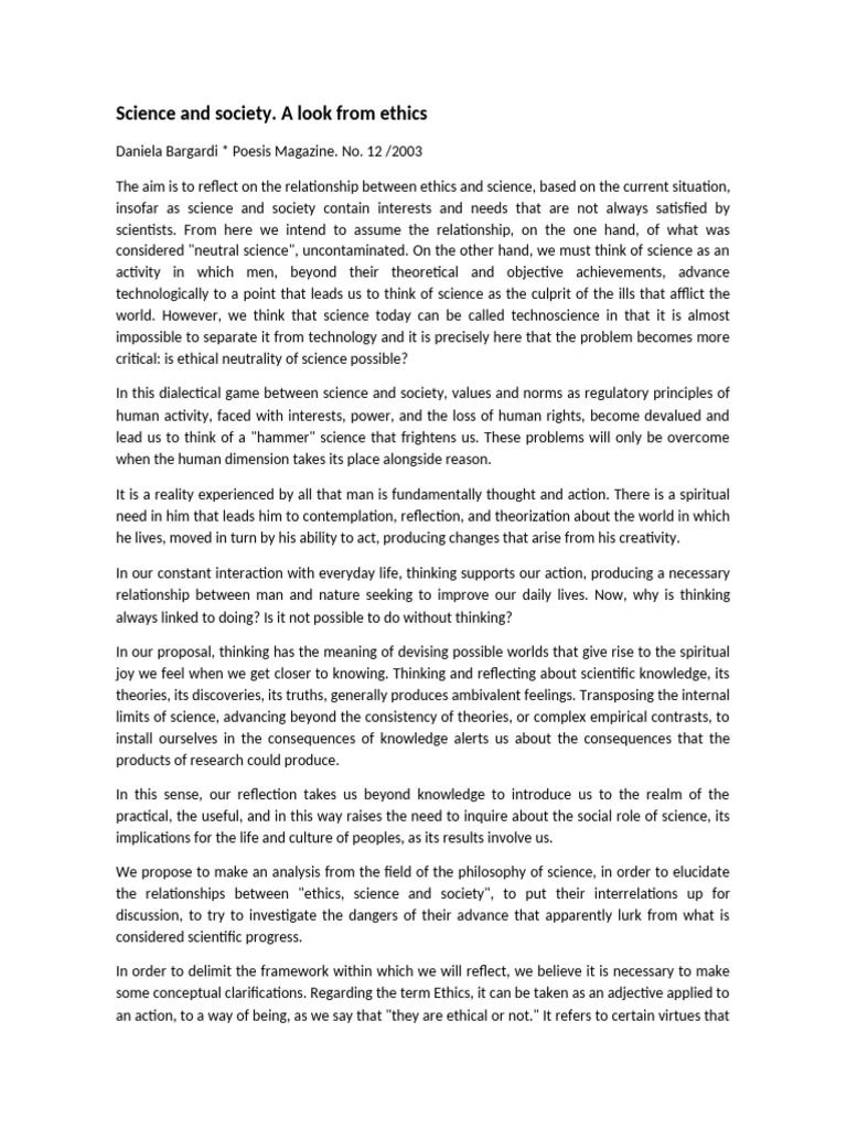 Science and Society. A Perspective From Ethics PDF | PDF | Science ...