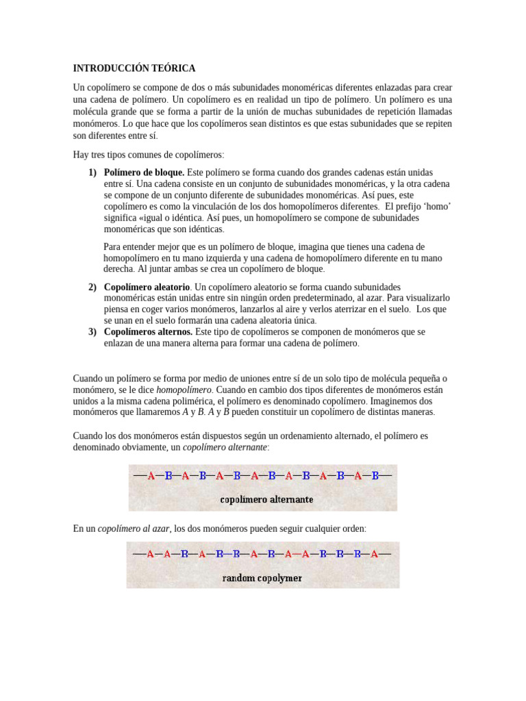 Copolímero al azar: Definición y tipos | PDF | Sustancias químicas ...