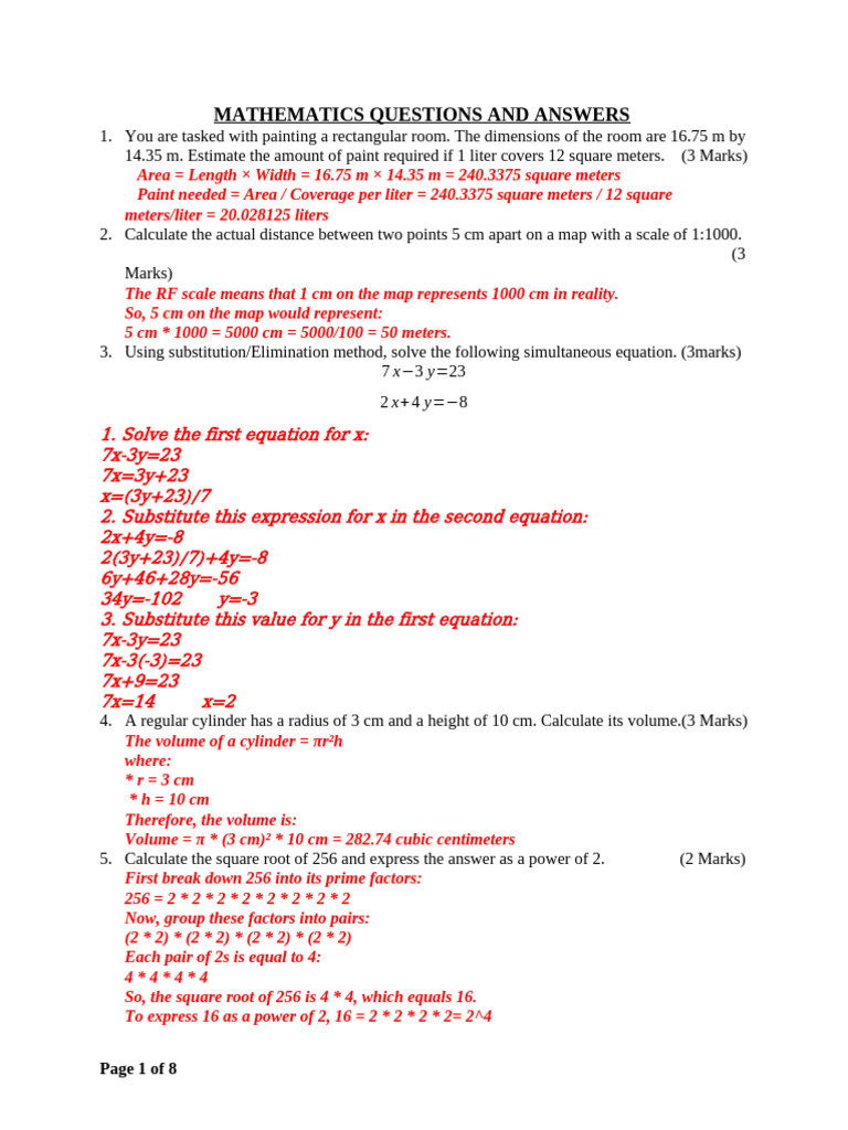 Basic Mathematics Practice Questions and Answers | PDF | Area ...