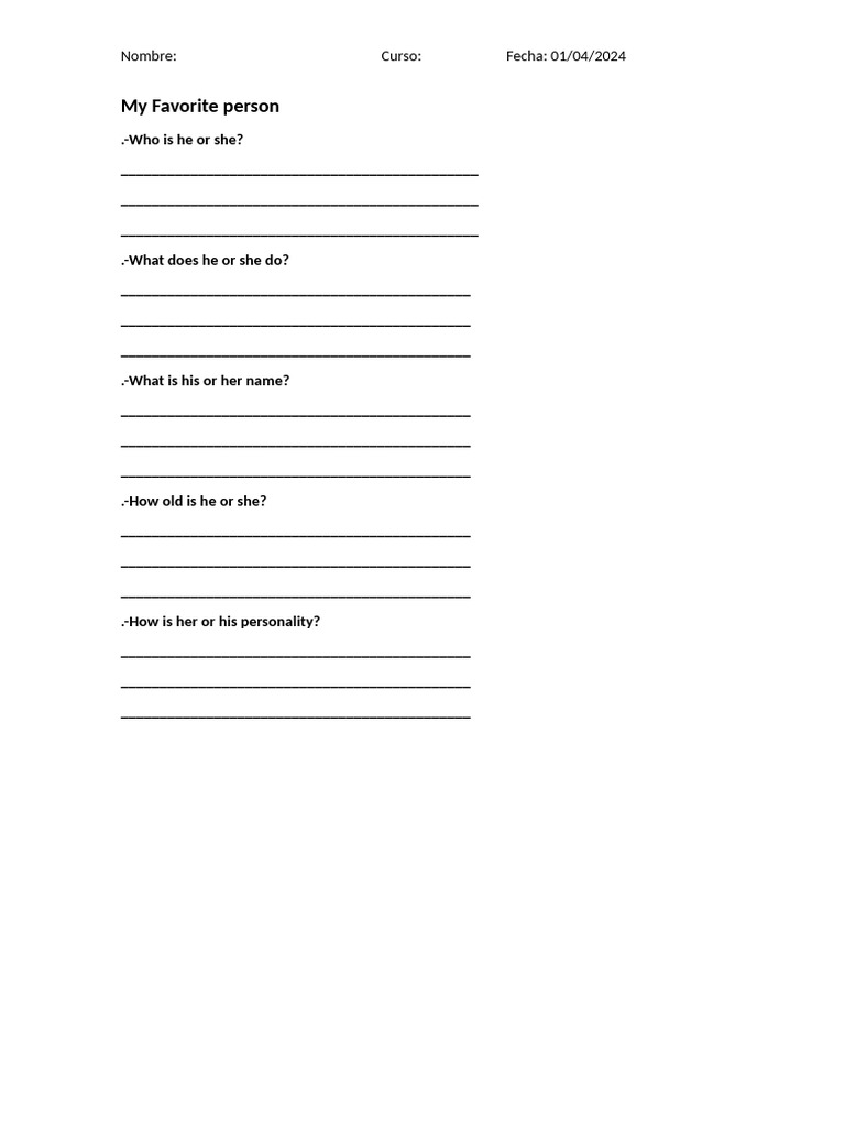My Favorite Person Questionnaire | PDF