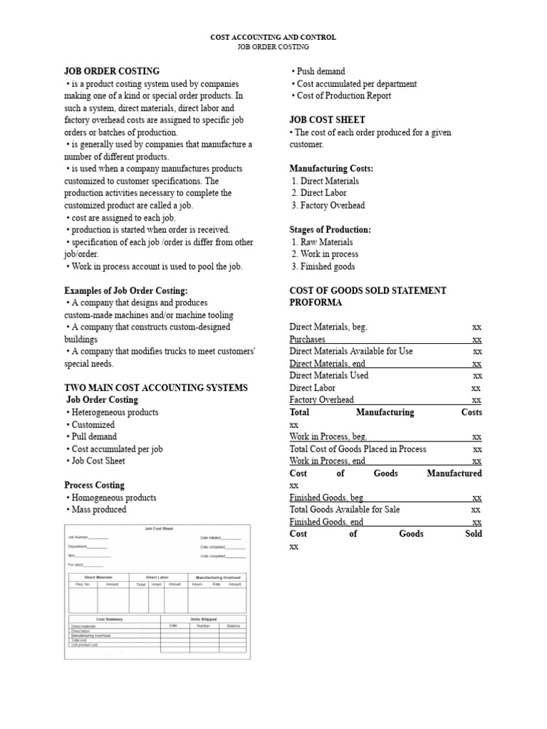 Cost Accounting and Control - Job Order Costing | PDF | Cost Of Goods ...