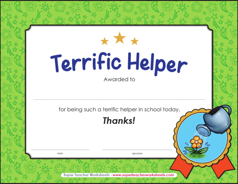 Student Helper Award Certificate | PDF
