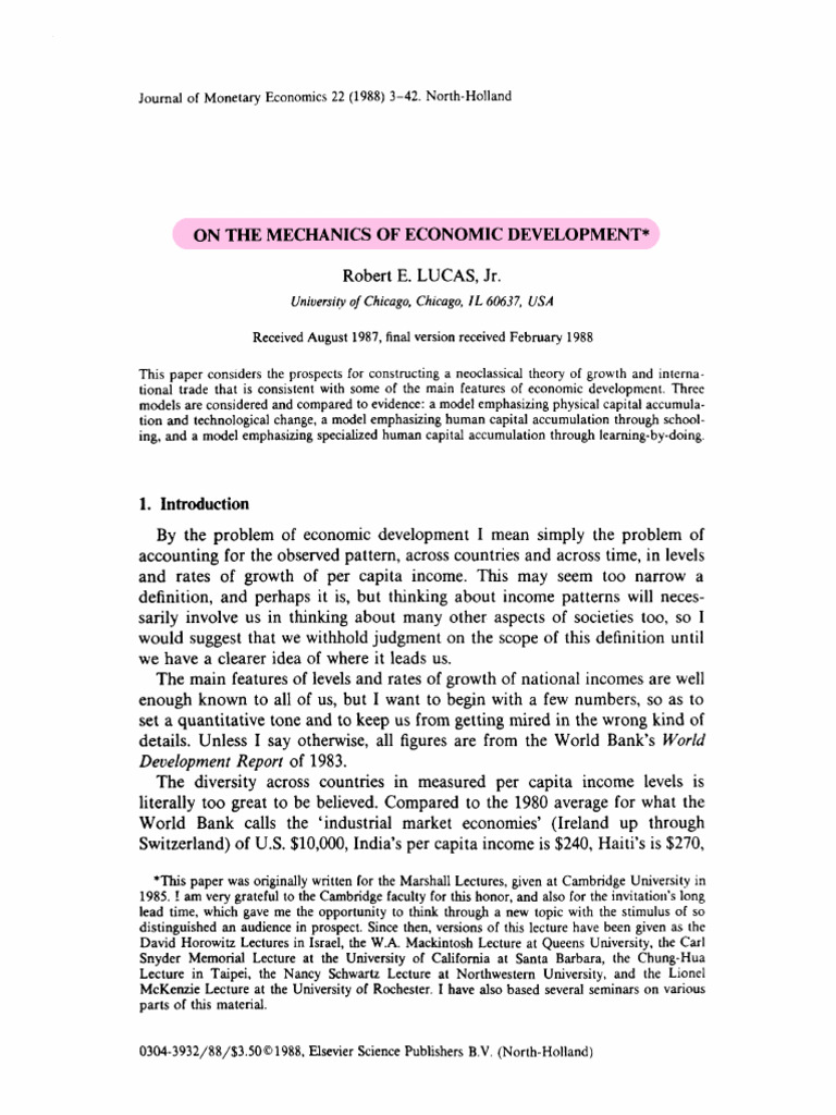 Lucas Mechanics Economic Growth | PDF | Economic Growth | Labour Economics
