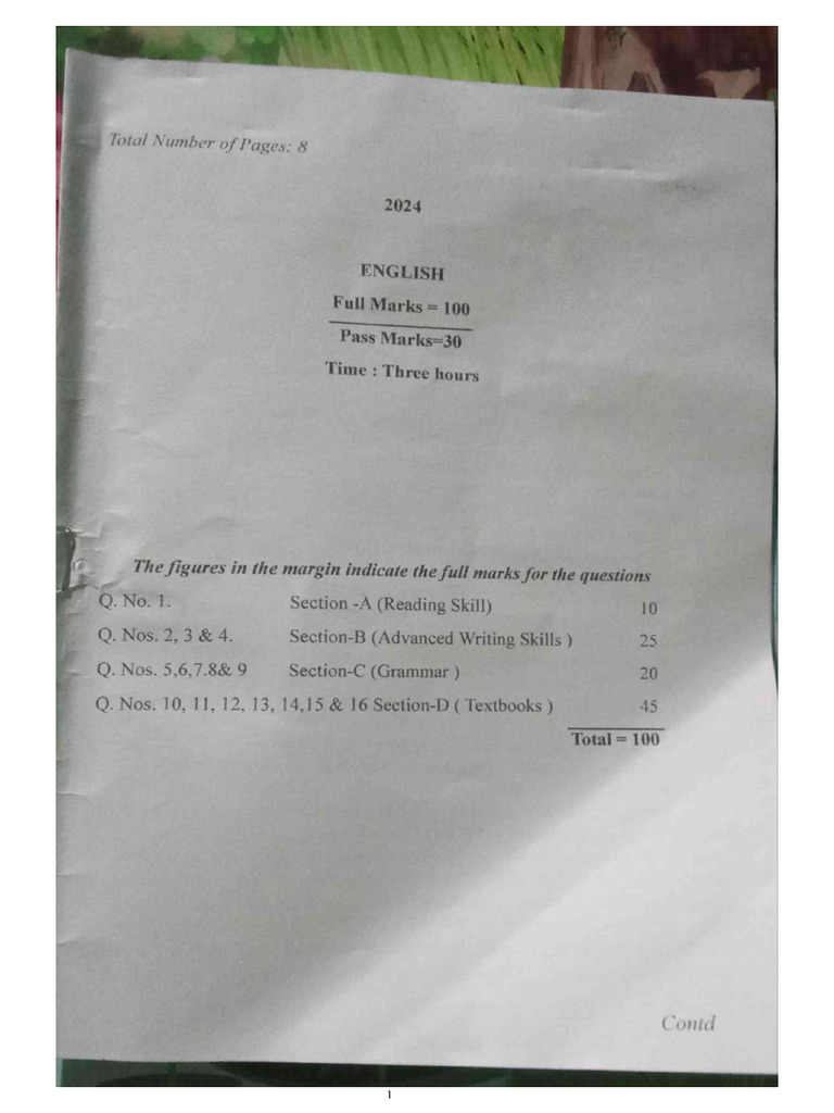 HS 2nd Year English Question Paper (Jorhat) | PDF