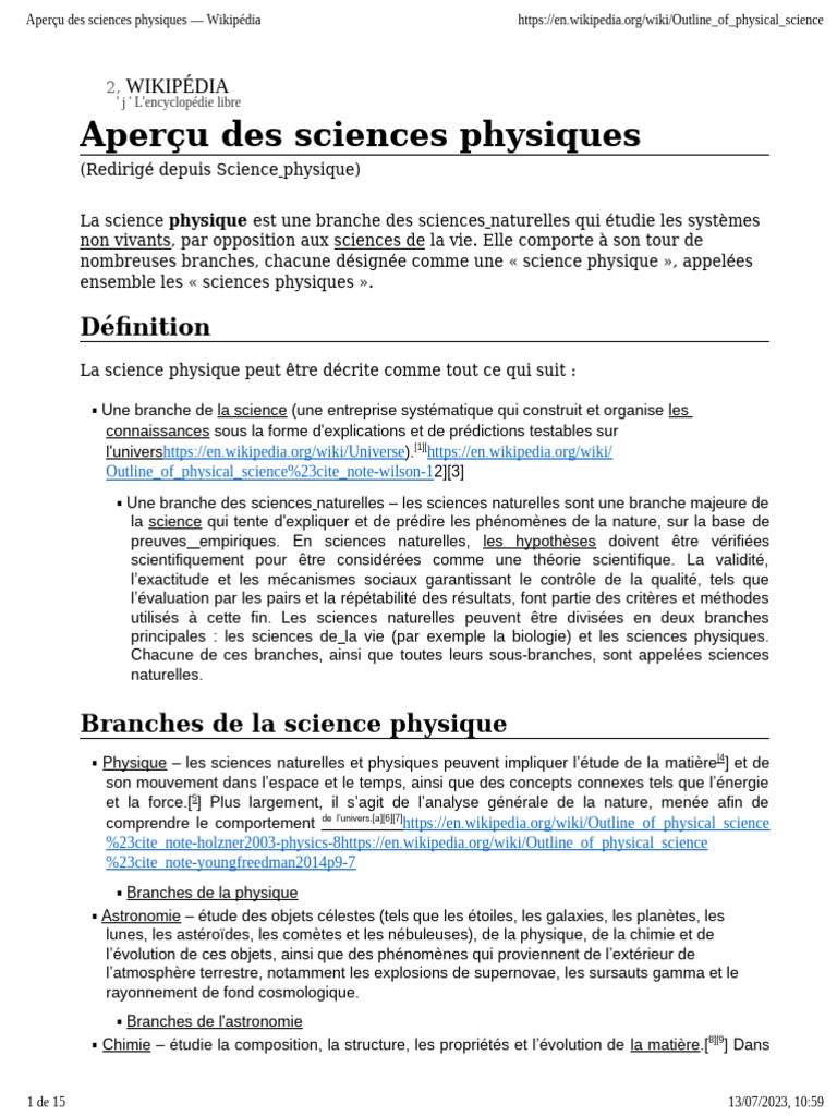 Aperçu des sciences physiques | PDF | Chimie | Physique