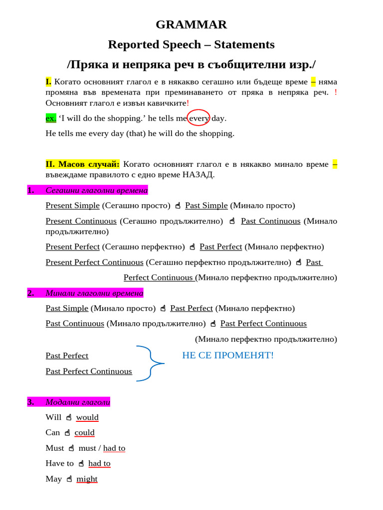Reported Speech - Statements | PDF