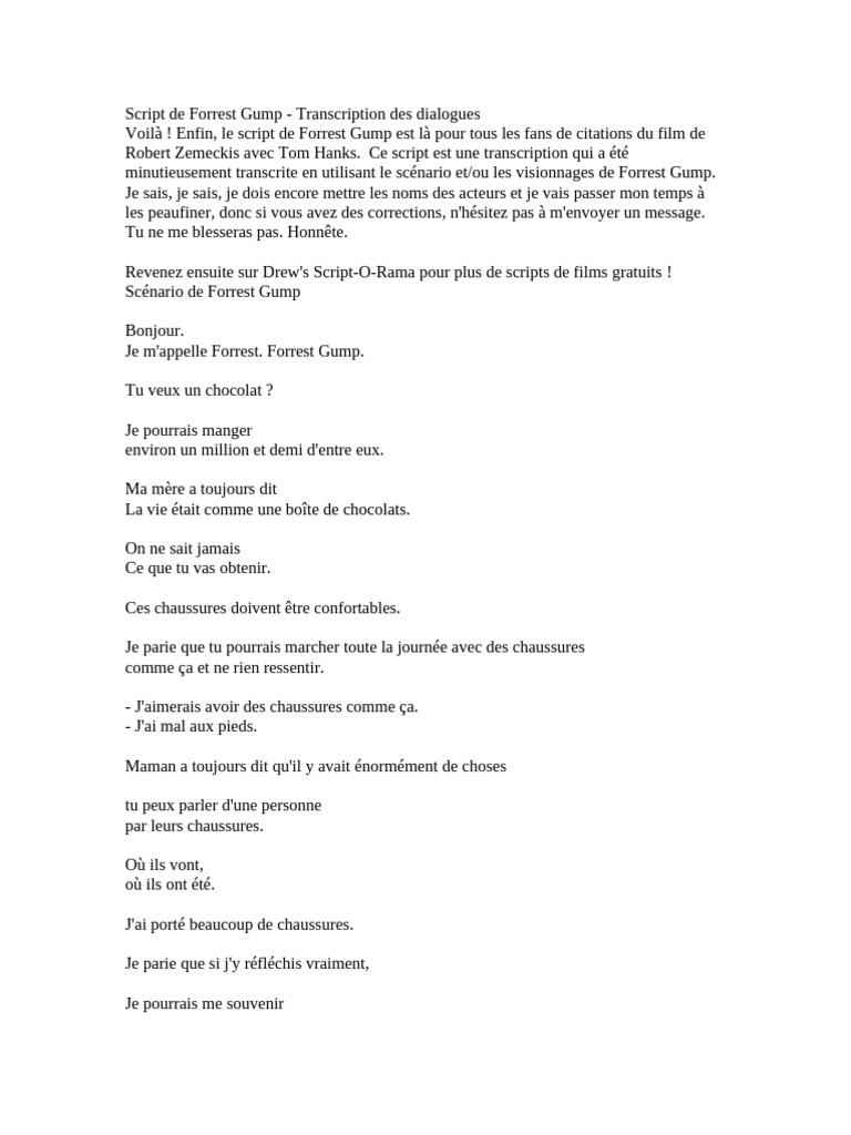 Script de Forrest Gump - Transcription | PDF