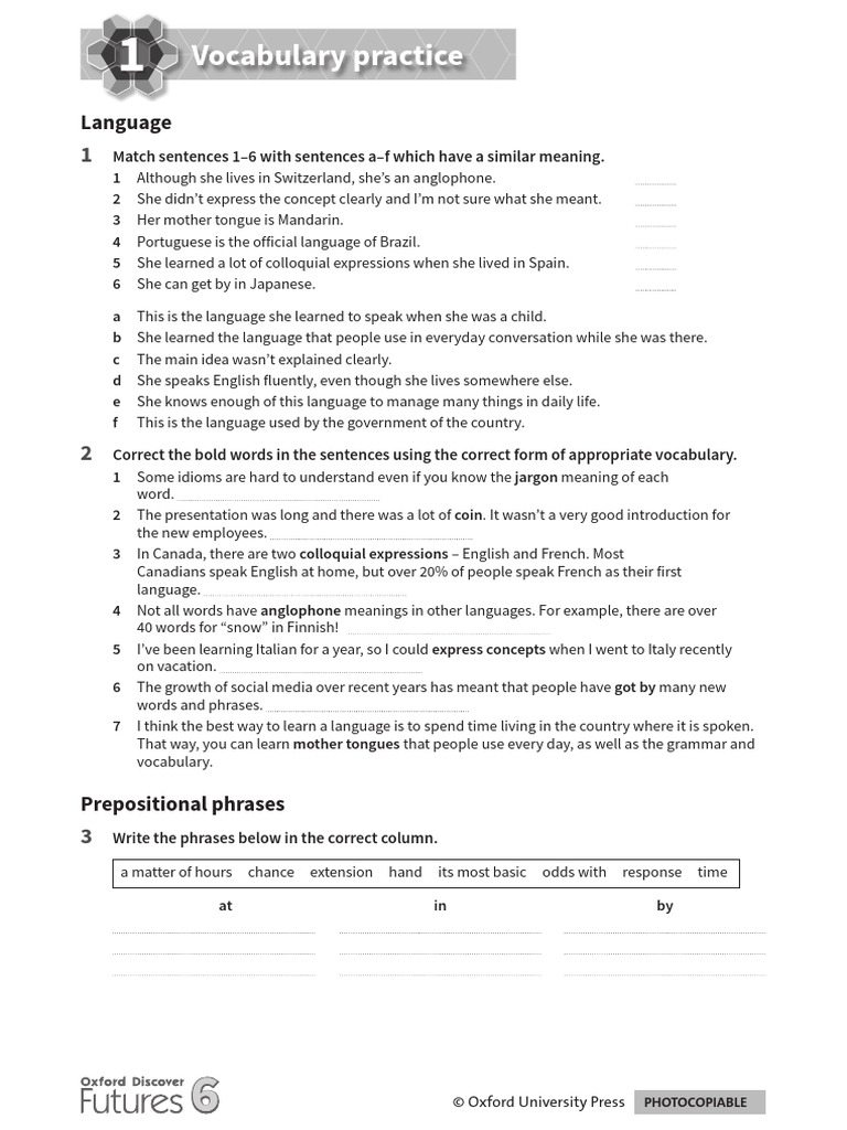ODF6 Unit 1 Vocabulary Practice | PDF | English Language | Vocabulary