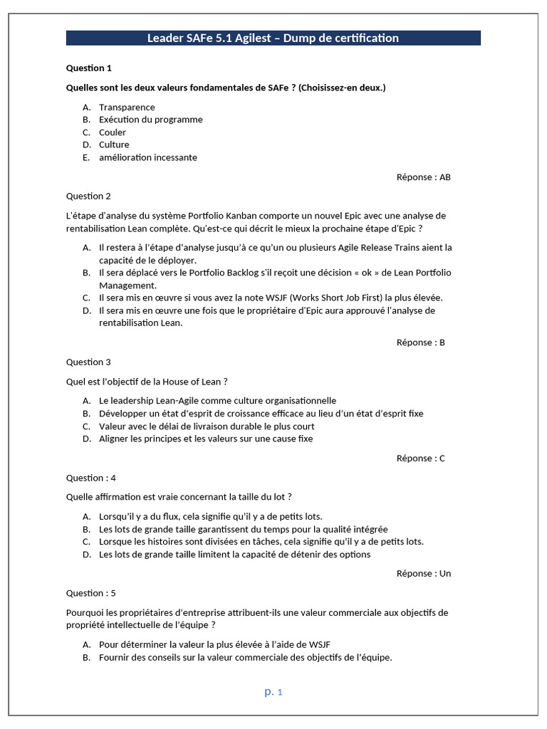 Questions Et Réponses Sur SAFe Agile | PDF | Scrum (développement ...