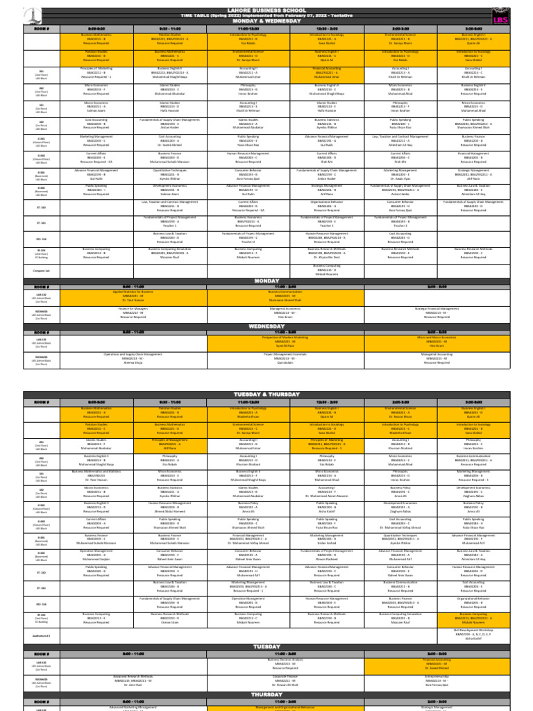Time Table - Spring 2022 | PDF | Economies | Business