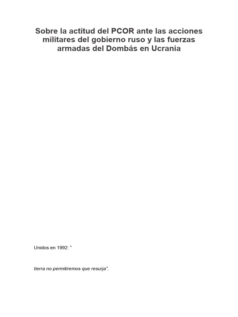 Sobre La Actitud Del PCOR Ante Las Acciones Militares Del Gobierno Ruso ...