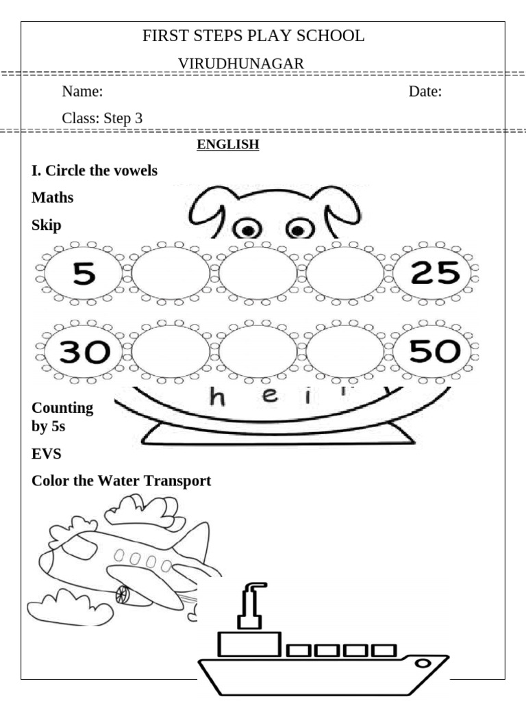 First Step Play School - Worksheet 2 | PDF