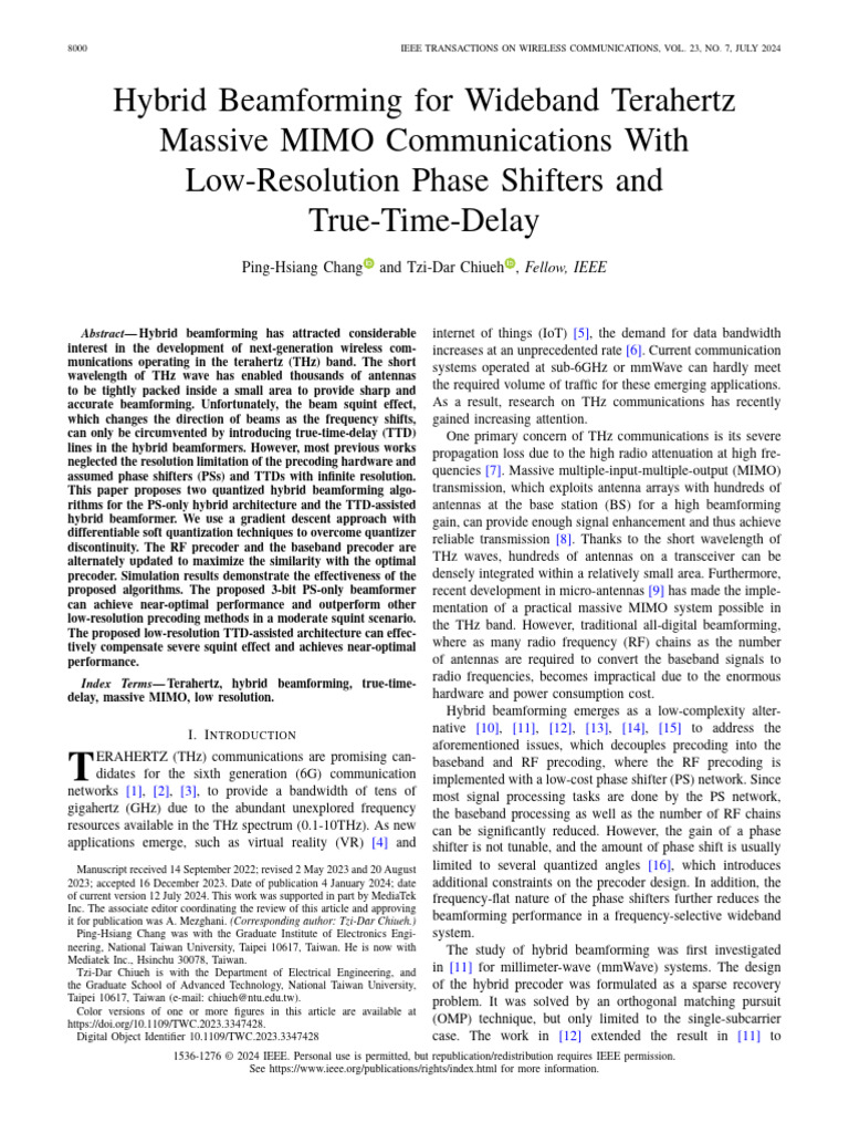 Hybridbeamformingforwidebandterahertzmassivemimocommunicationswithlow Resolutionphase 