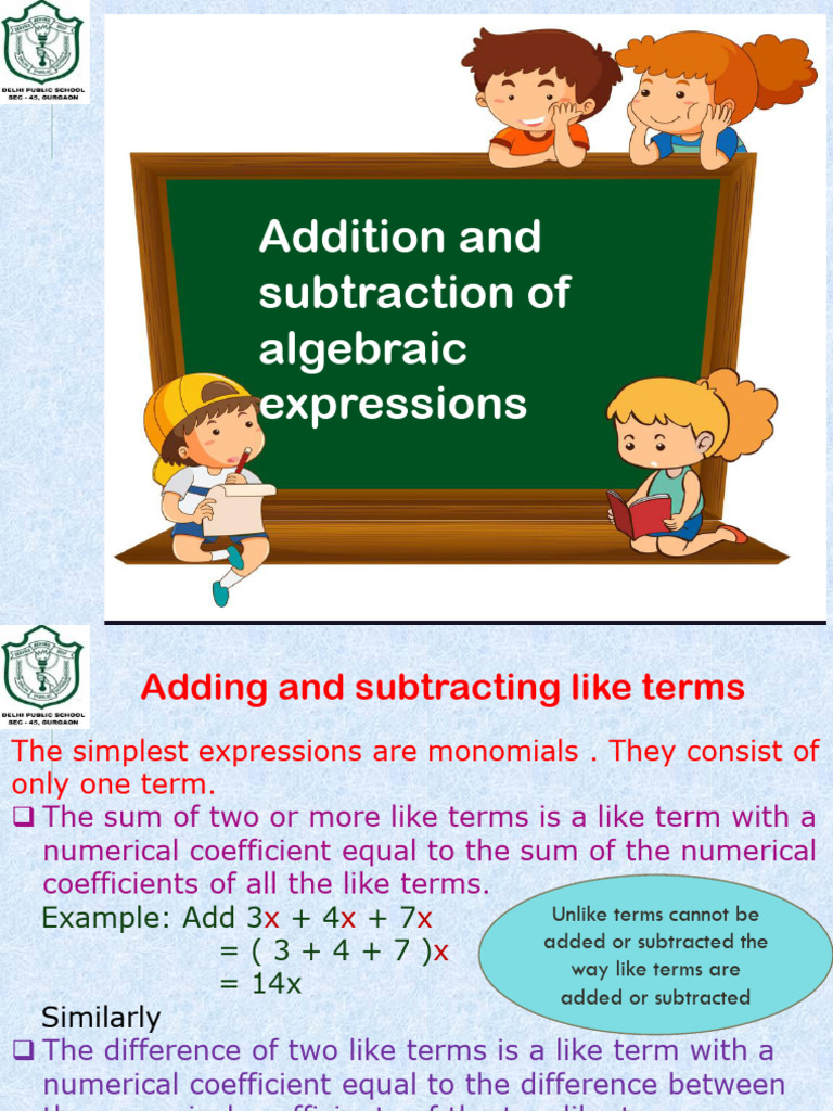 Algebraic Expressions: Addition & Subtraction | PDF | Subtraction | Algebra