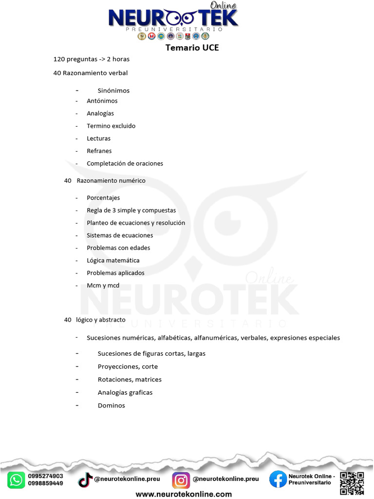 Temario Uce 2025 | PDF