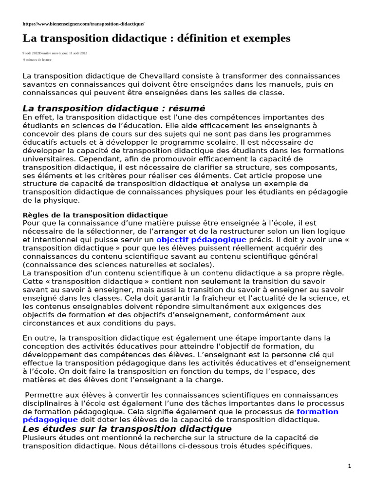 Transposition Didactique | PDF | Pédagogie | Gravité