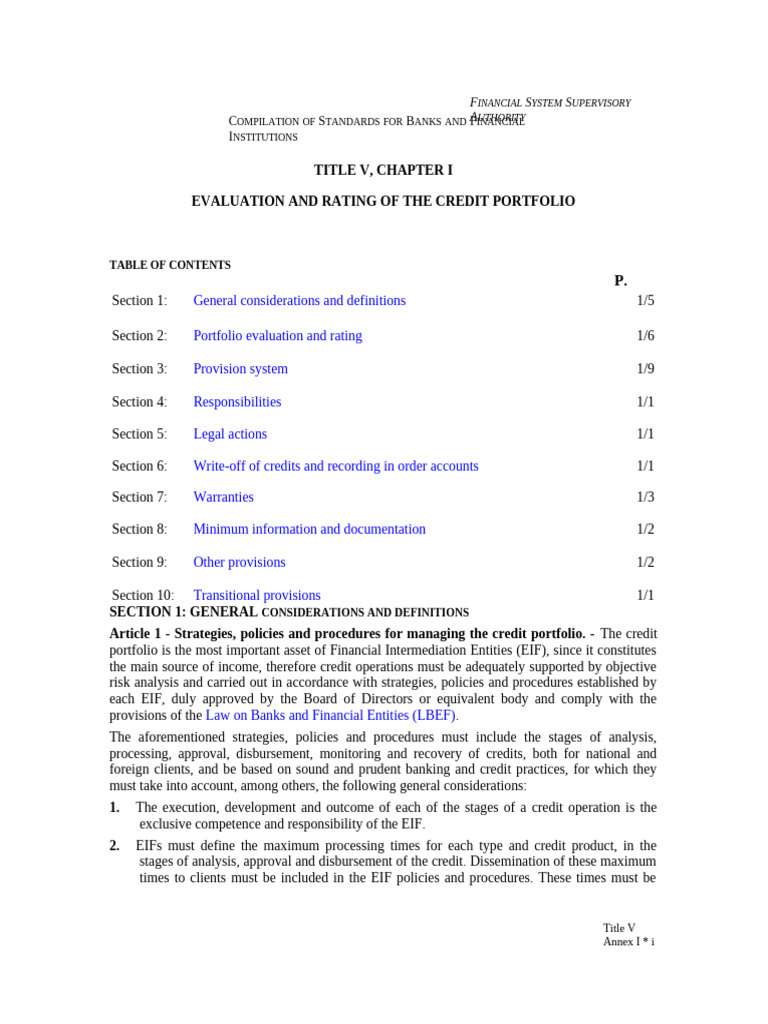 Evaluation and Rating of The Credit Portfolio | PDF | Credit | Finance ...