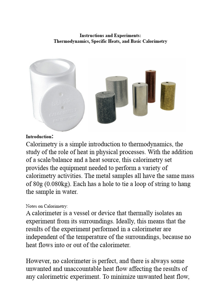 Calorimetry Student Guide | PDF | Calorimetry | Heat