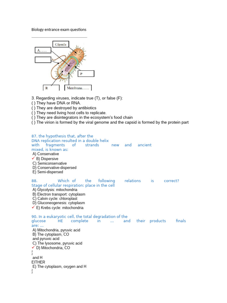 Biology Entrance Exam Questions PDF | PDF