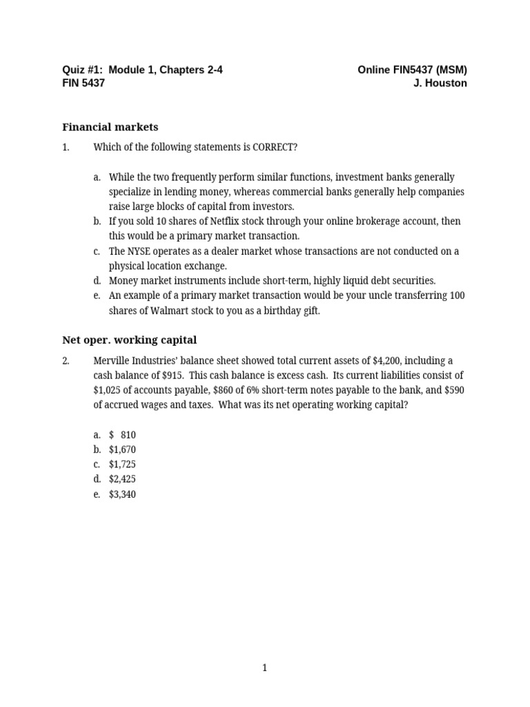Quiz#1 | PDF | Equity (Finance) | Balance Sheet