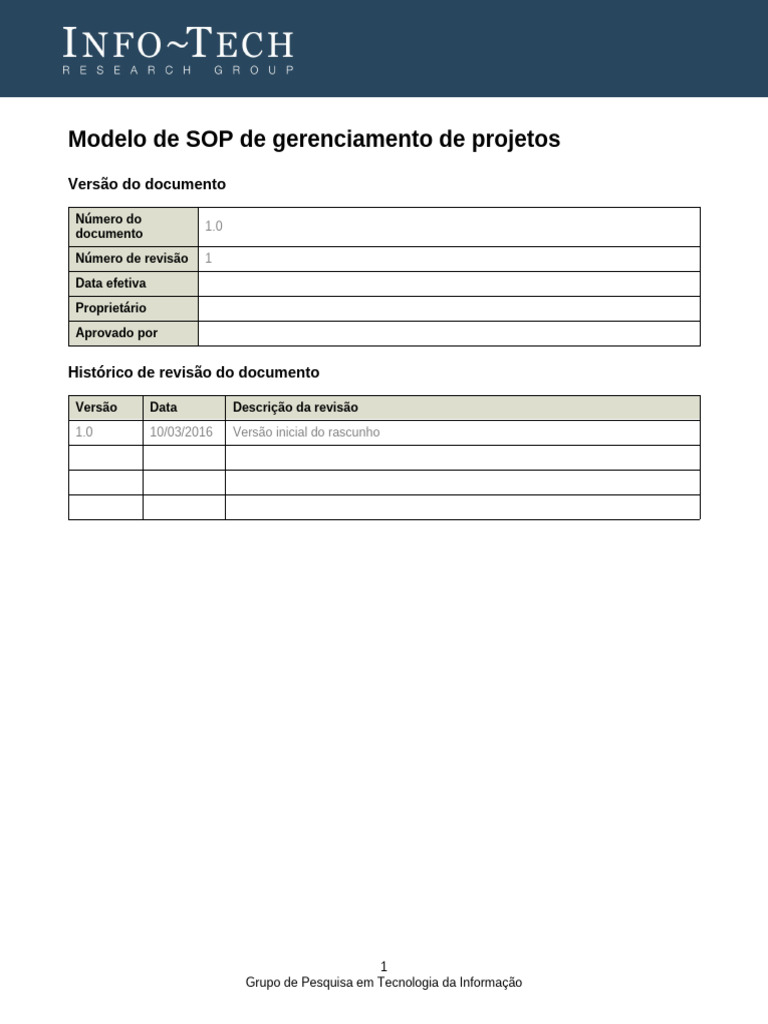 Modelo de SOP para Gestão de Projetos de TI | PDF | Governança | Gestão ...