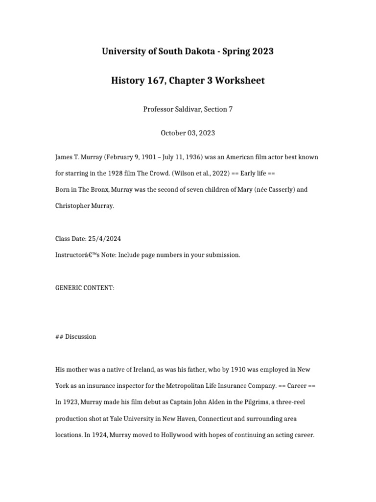 History 167 Chapter 3 Worksheet | PDF