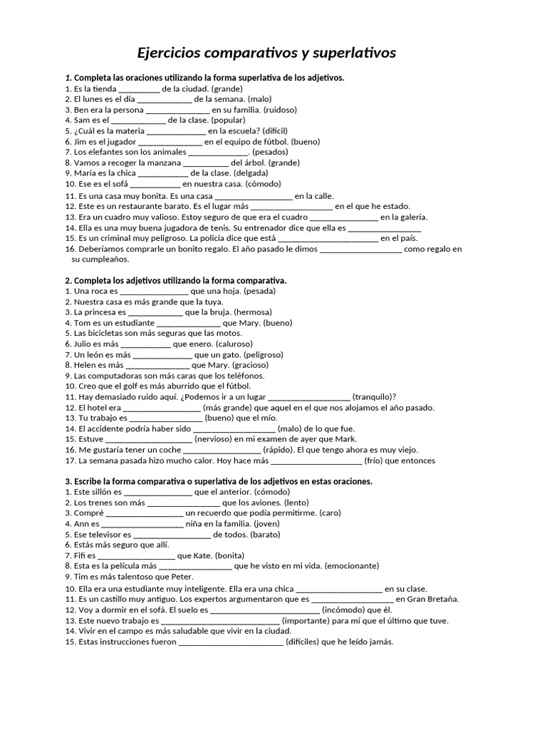 Ejercicios de Comparativo y Superlativo | PDF