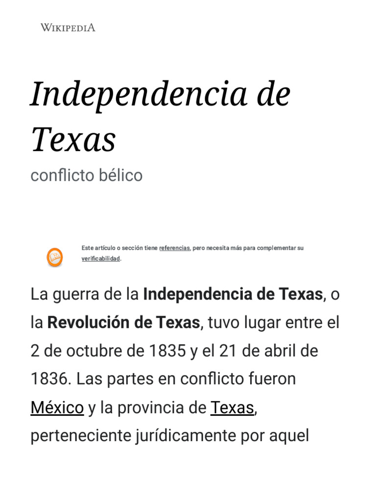 Guerra de Independencia de Texas | PDF | Guerras de independencia ...