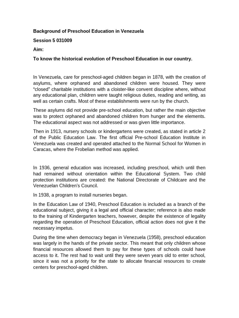 Background of Preschool Education in Venezuela | PDF | Preschool ...