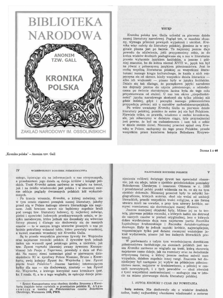 Anonim Tzw. Gall, Kronika Polska - Wstęp Do BN | PDF
