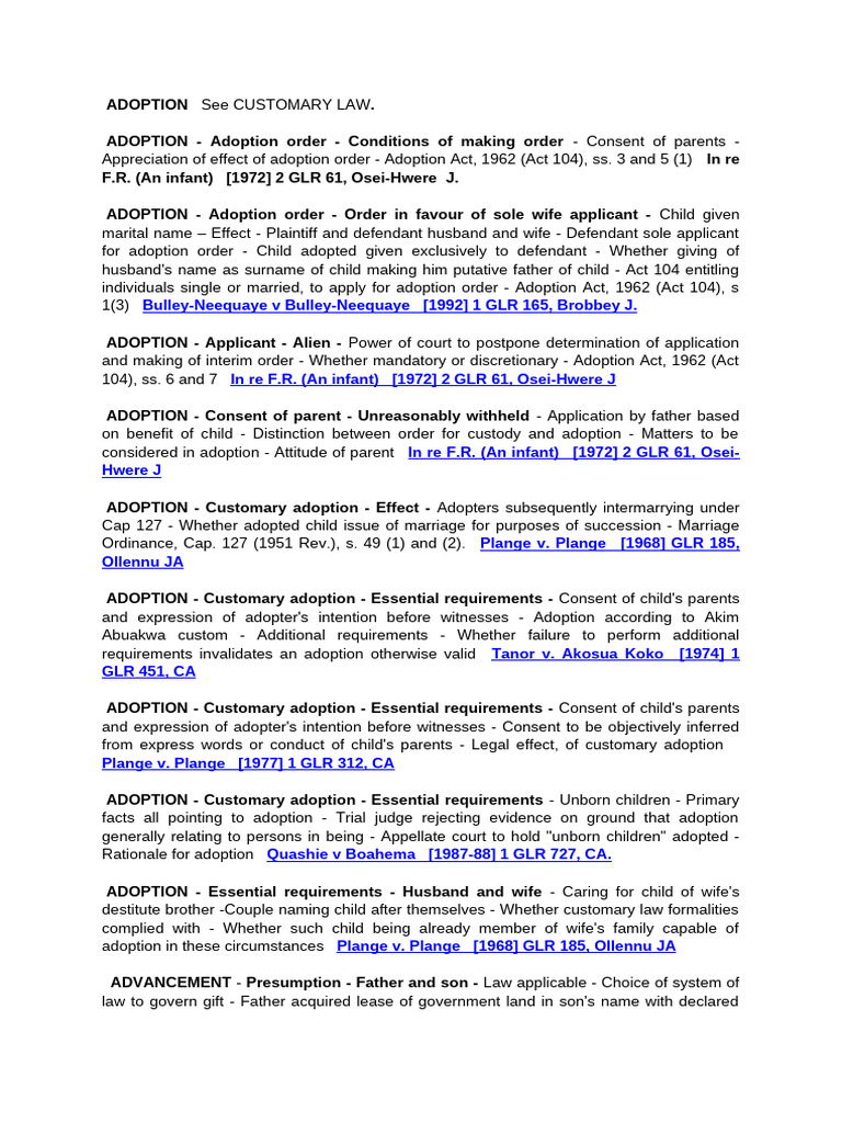 Adoption and Customary Law Analysis | PDF | Marriage | Adultery