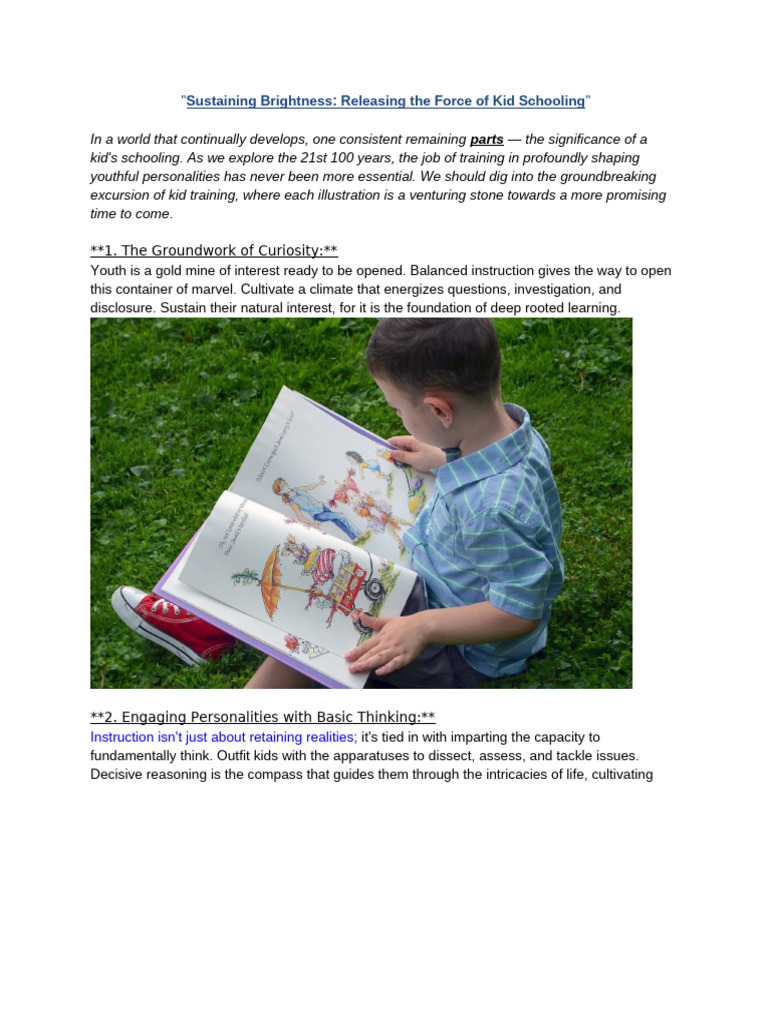 -Sustaining Brightness- Releasing the Force of Kid Schooling- | PDF ...